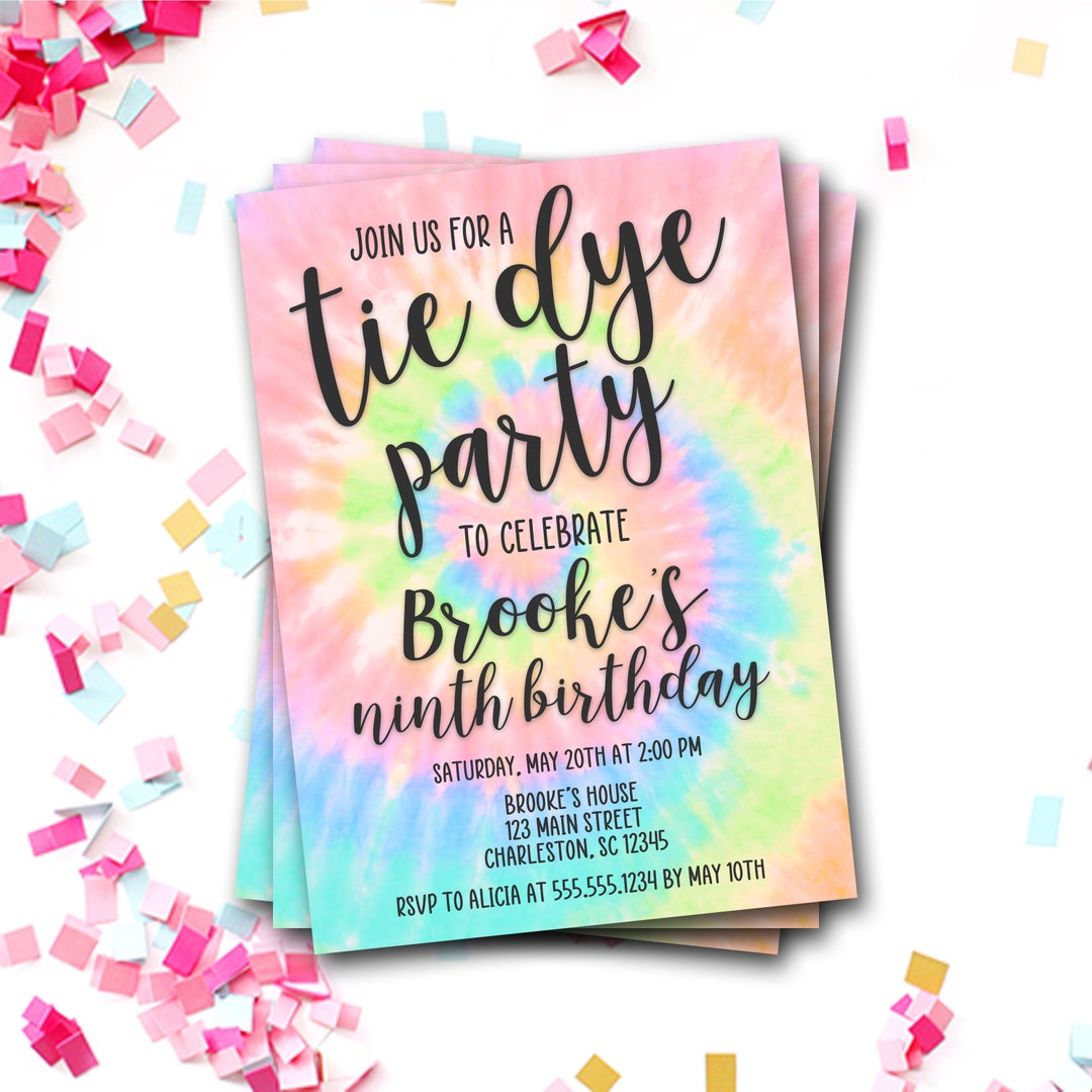 Tie Dye Birthday Invitation, Tie Dye Party Invite, Tie Dye Invitation ...