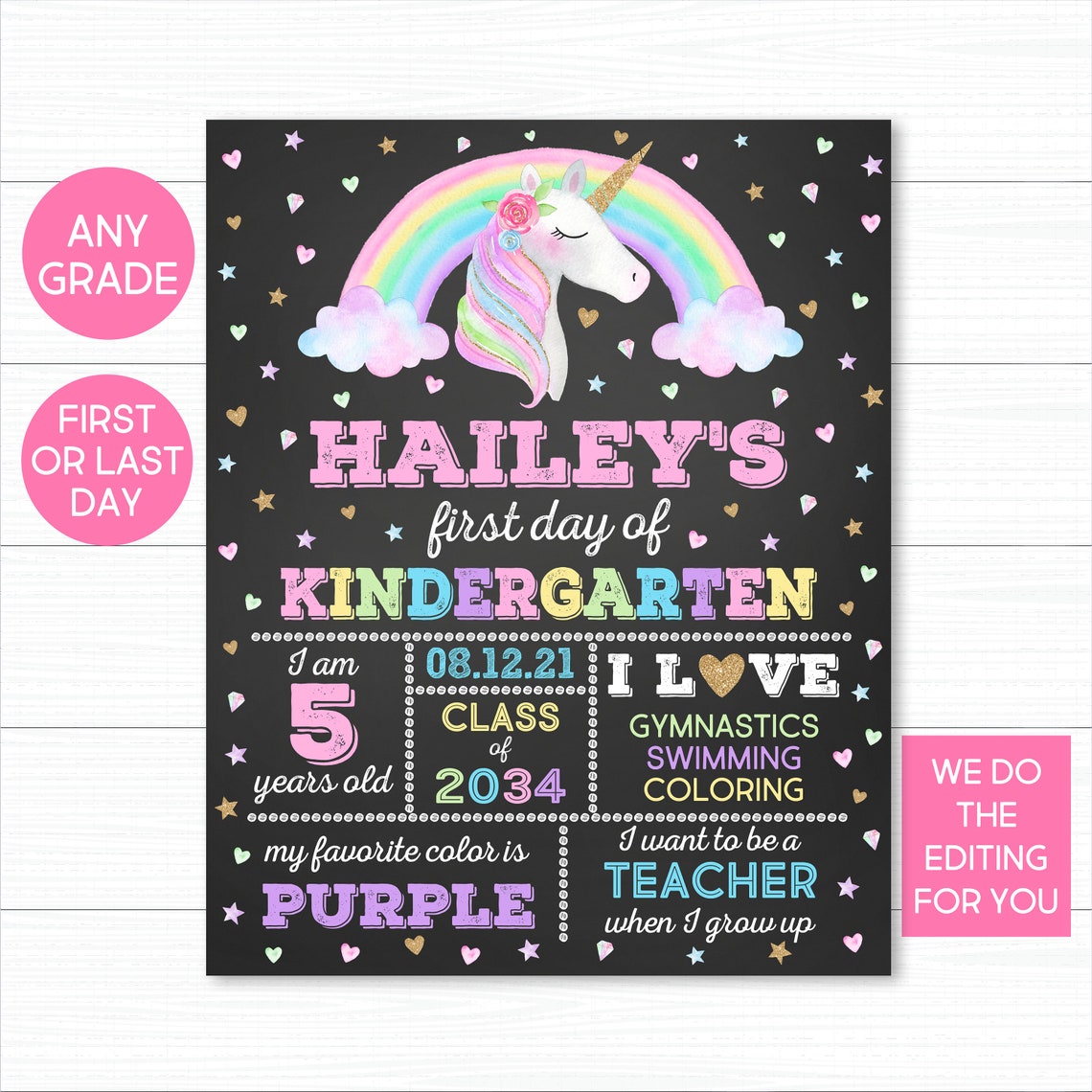 Unicorn First Day of School Sign Rainbow First Day of School - Etsy
