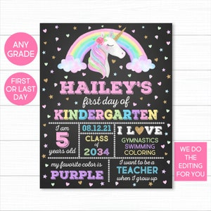 Unicorn First Day of School Sign, Rainbow First Day of School Sign ...
