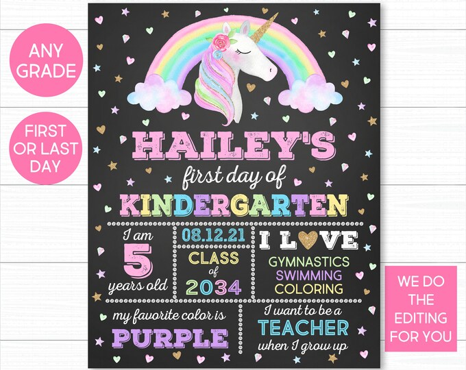 Unicorn Back to School Sign Printable - First Day of School Sign ...