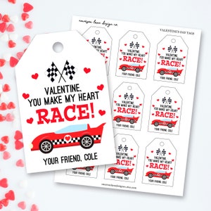 Racecar Valentine's Day Tag, Race Car Valentines Tag, Car Tags ...