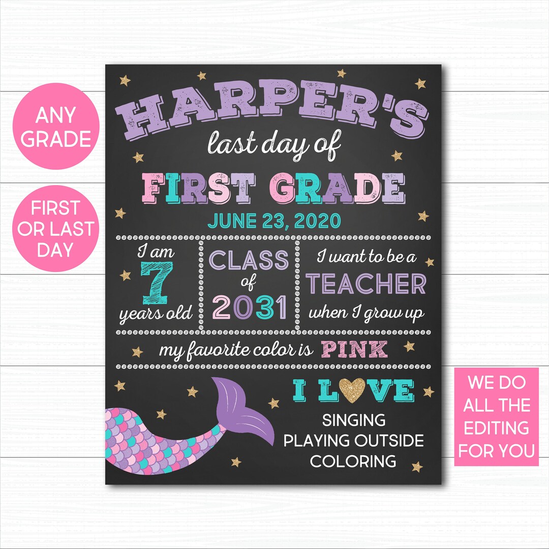 Last Day of School Sign PRINTABLE, Mermaid Last Day of School Sign ...