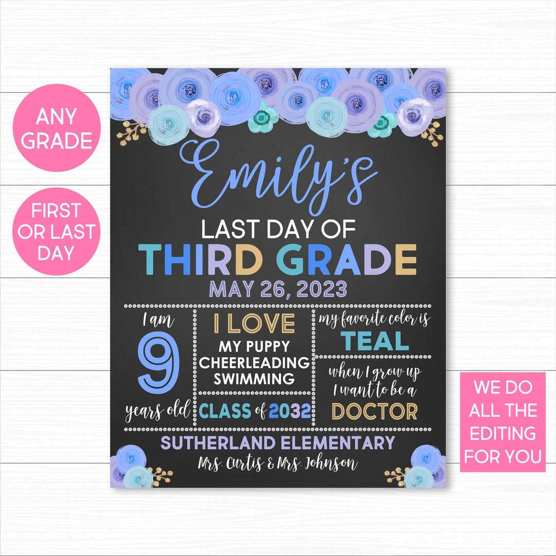 Last Day of School Sign PRINTABLE, Girl Last Day of School Sign, Last ...