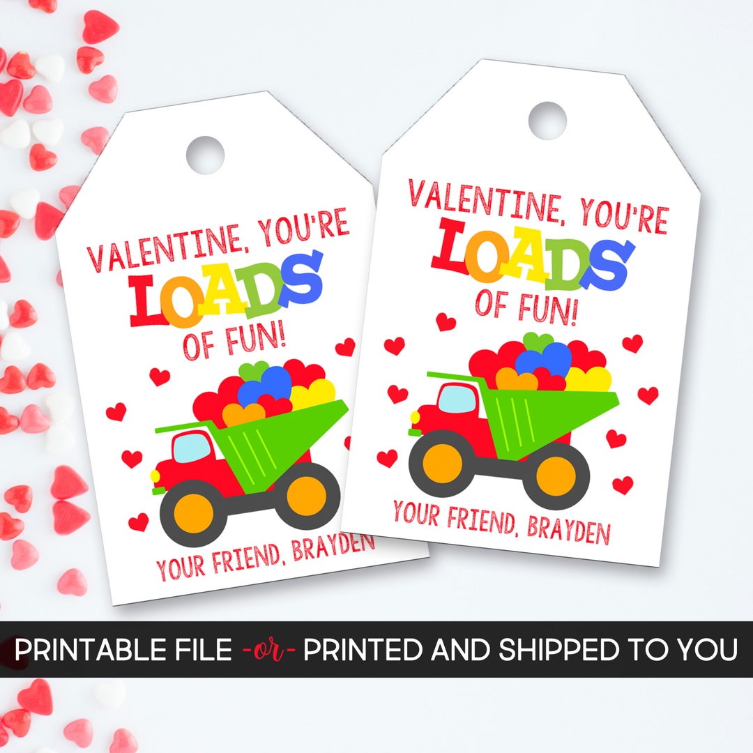 Valentine's Day Tag, Dump Truck Valentine's Tag, Car Valentine ...
