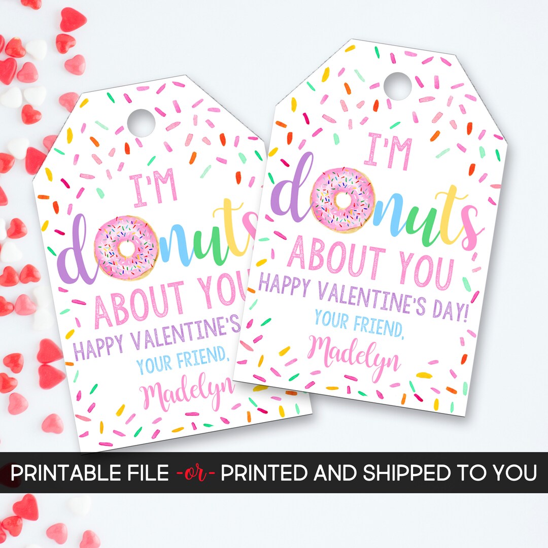 Donut Valentine's Day Tag, Donut Valentine's Tag, Donuts About You ...