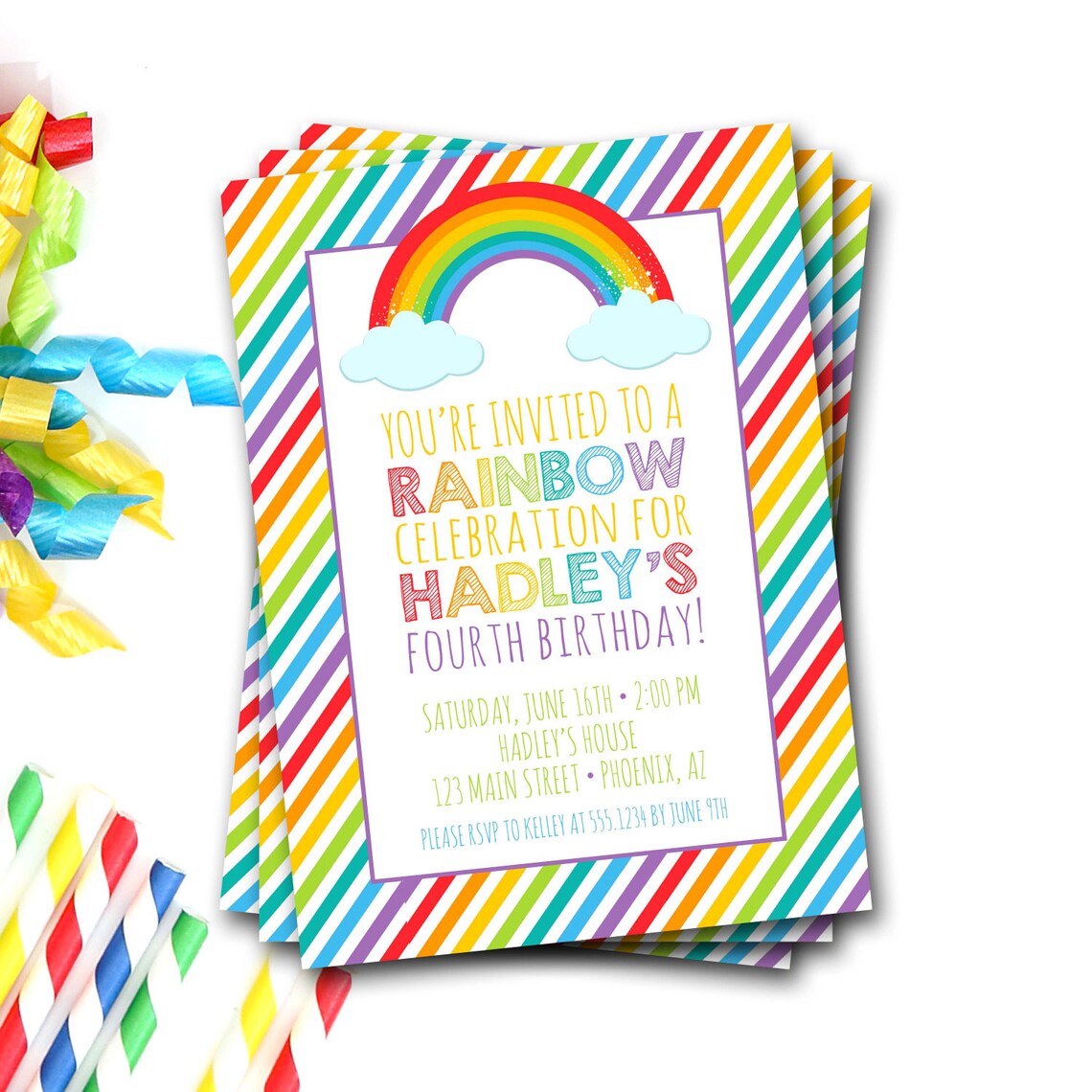 Rainbow Birthday Invitation Rainbow Birthday Party Rainbow - Etsy