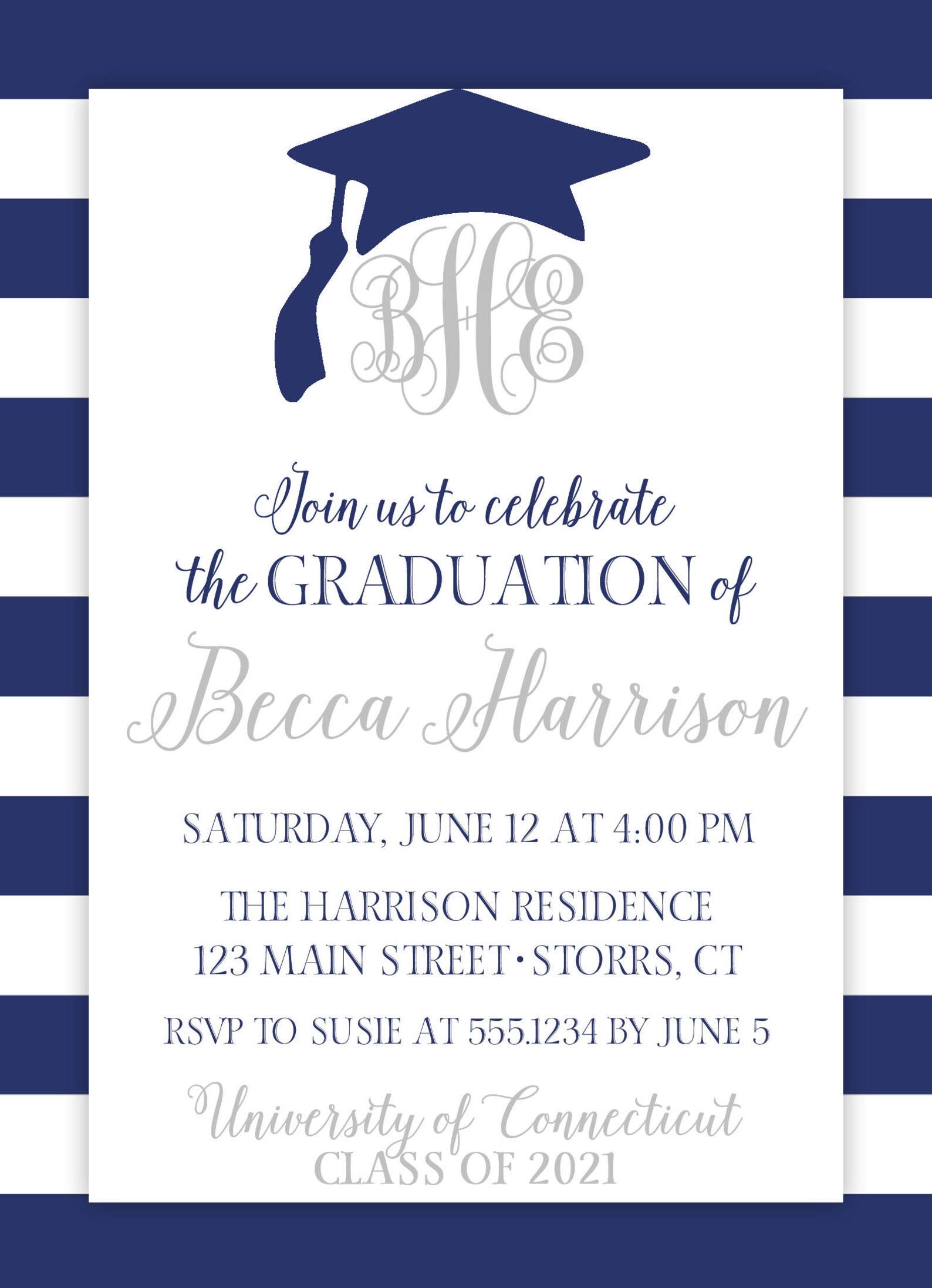 Monogram Graduation Invitation Navy Graduation Invitation | Etsy