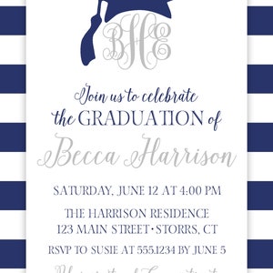 Monogram Graduation Invitation Navy Graduation Invitation | Etsy