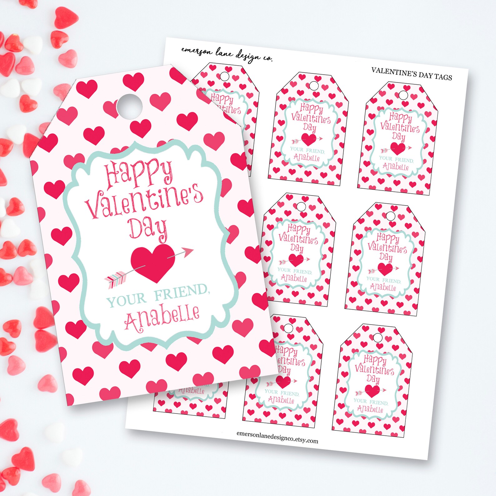 Valentine's Day Tag, Girl Valentine's Tag, Hearts Valentine's Tag ...