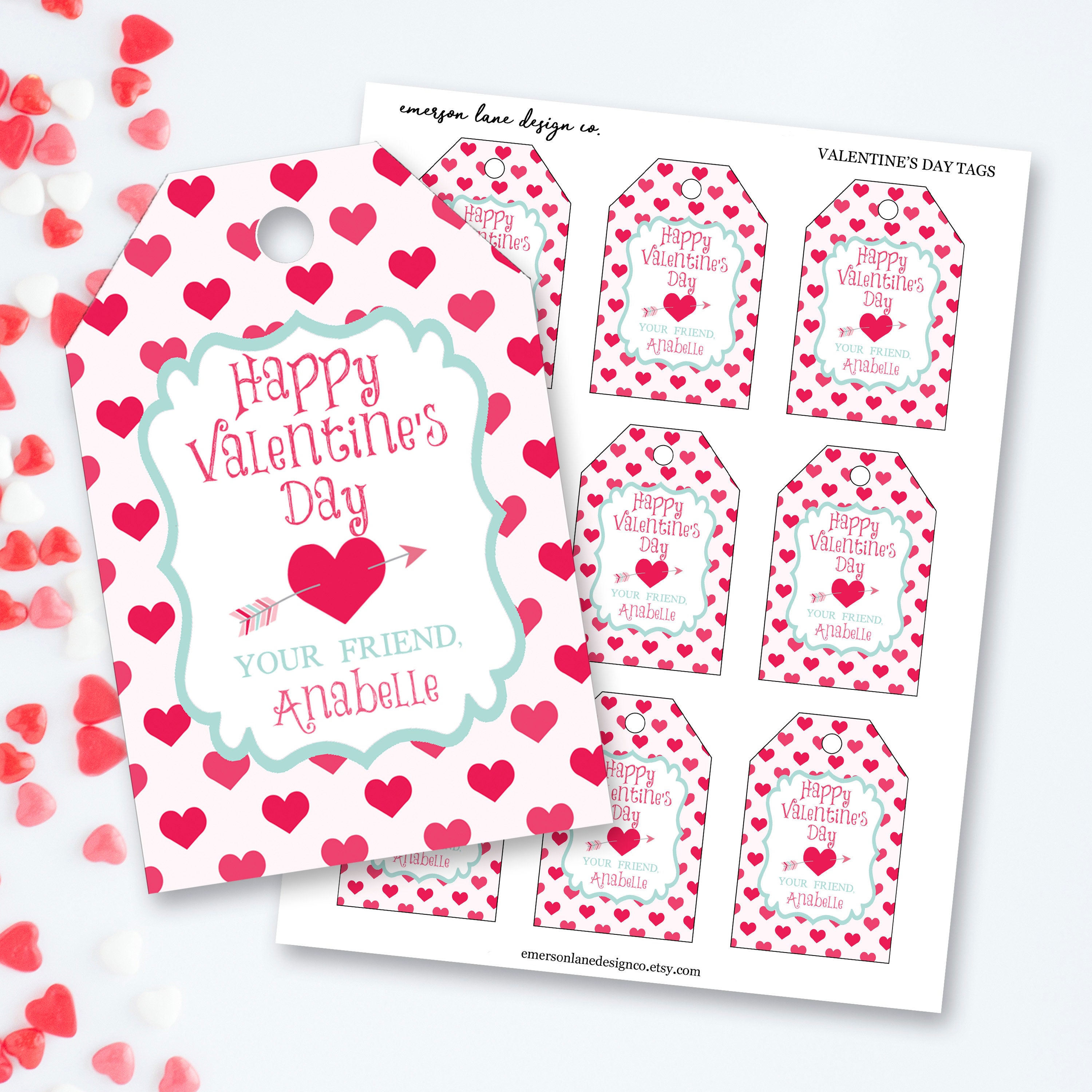 Valentine's Day Tag, Girl Valentine's Tag, Hearts Valentine's Tag ...