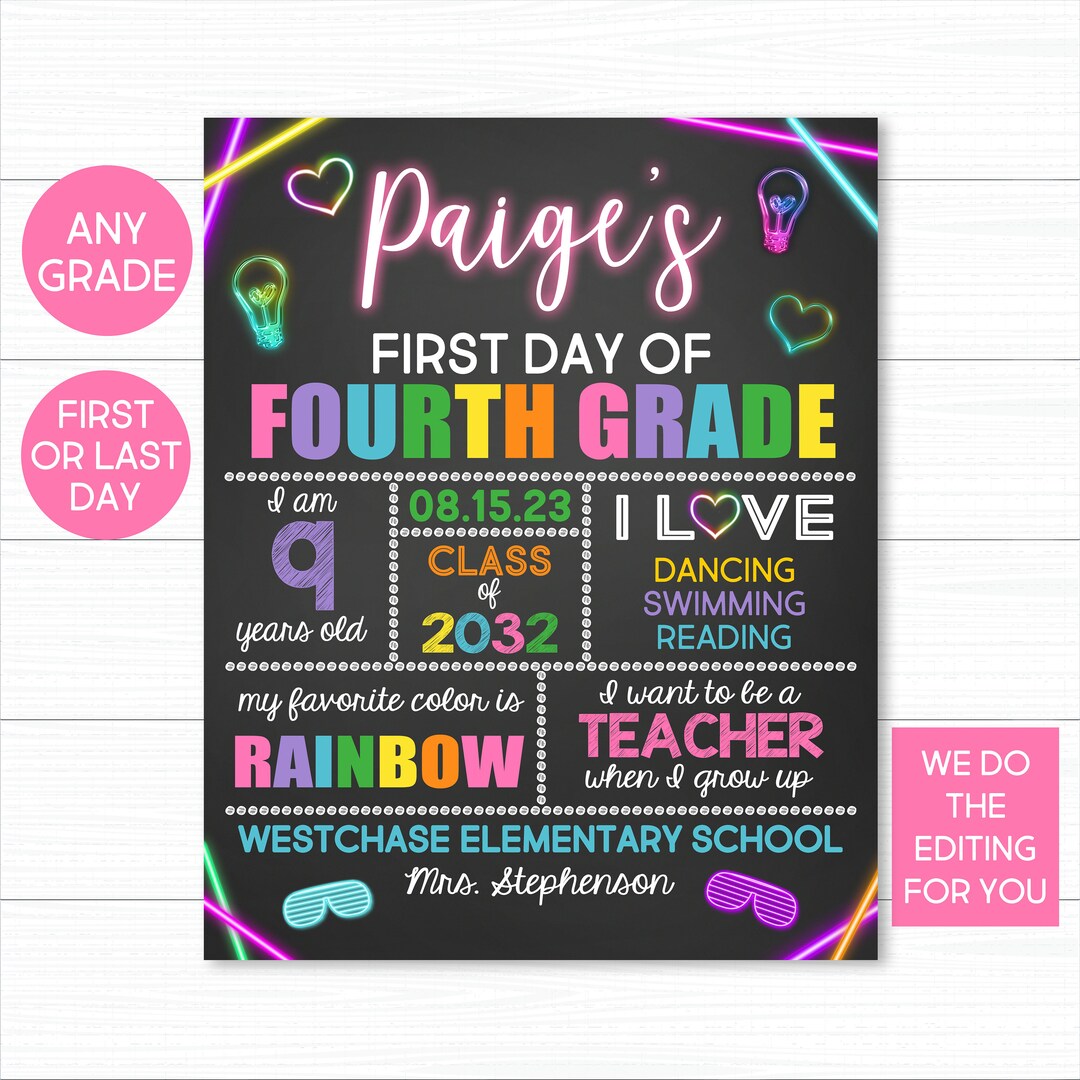 Neon Rainbow First Day of School Sign (printable) - Etsy