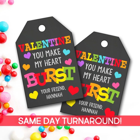 Colorful Valentine's Day Tag Heart Burst Valentines Tag | Etsy