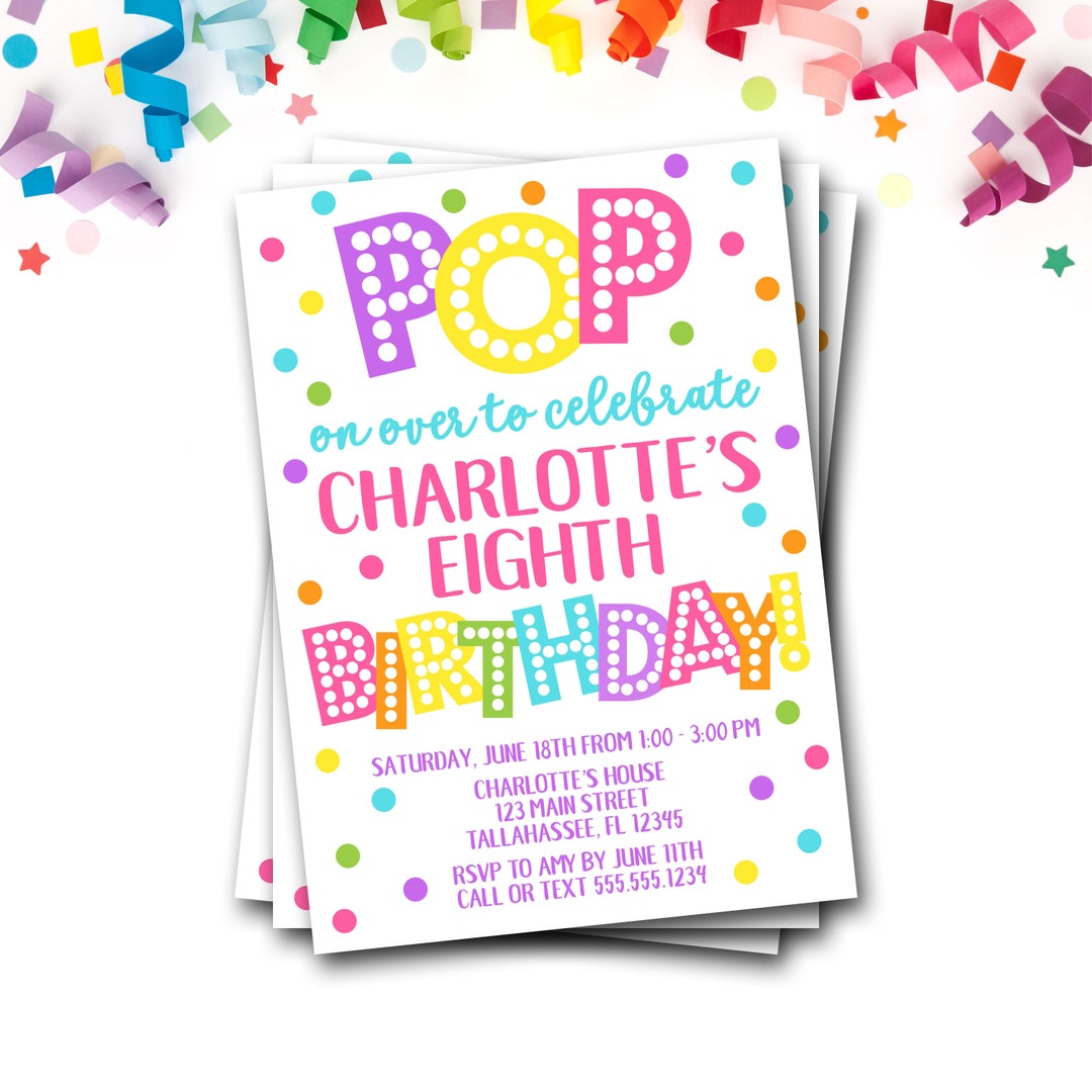 Pop Birthday Invitation: Rainbow Fidget Theme (digital or Printed) - Etsy