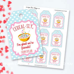 Cereal Valentine's Day Tag, Cereal Valentine's Tag, Cereal-sly, Cereal ...