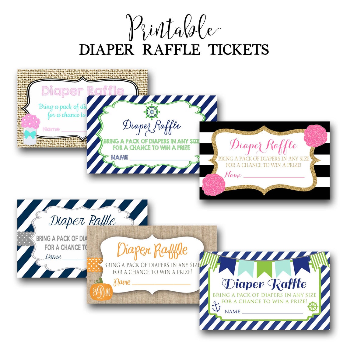 Baby Shower Diaper Raffle Tickets Printable Diaper Raffle - Etsy