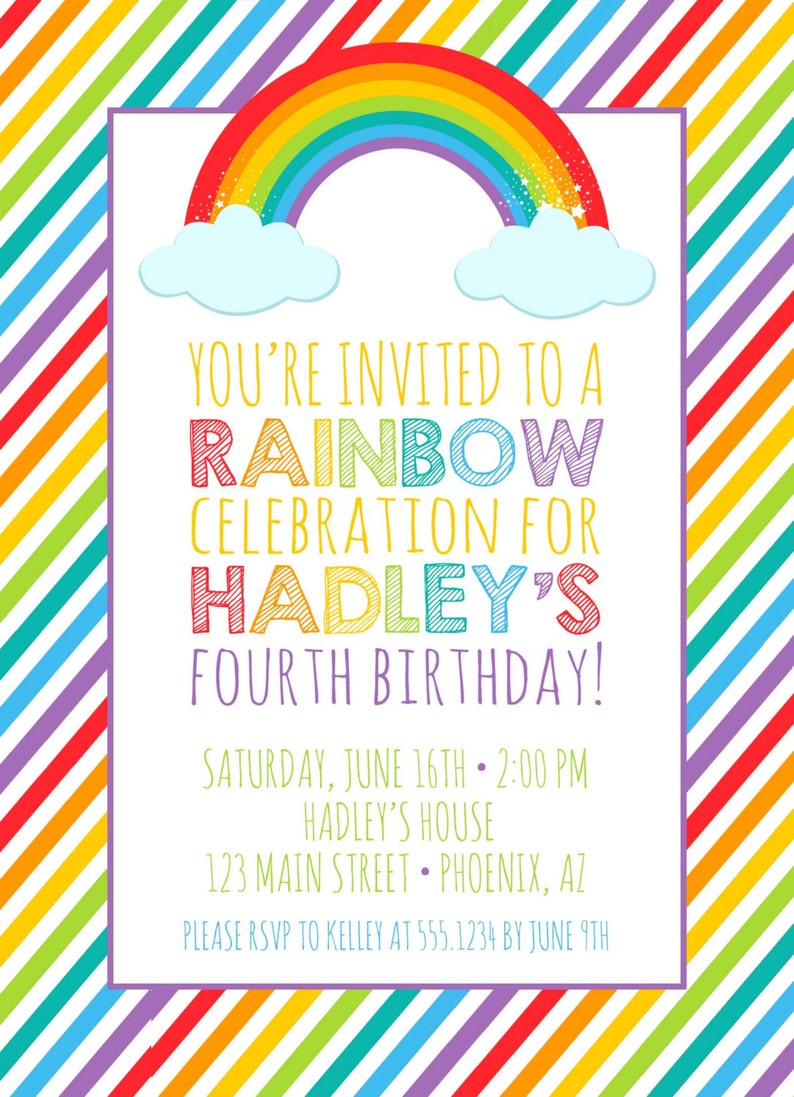 Rainbow Birthday Invitation Rainbow Birthday Party Rainbow - Etsy