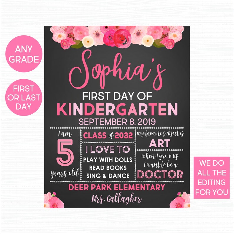 First Day of School Sign, Girl First Day of School Sign, Back to School ...