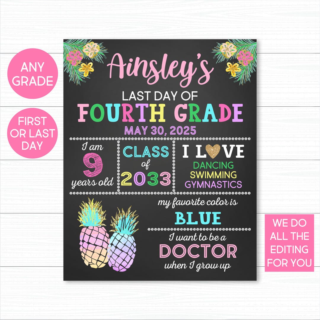 Last Day of School Sign PRINTABLE, Girl Last Day of School Sign, Last ...