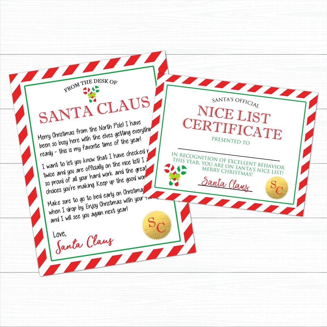 PRINTABLE Santa Letter and Nice List Certificate, Instant Download ...