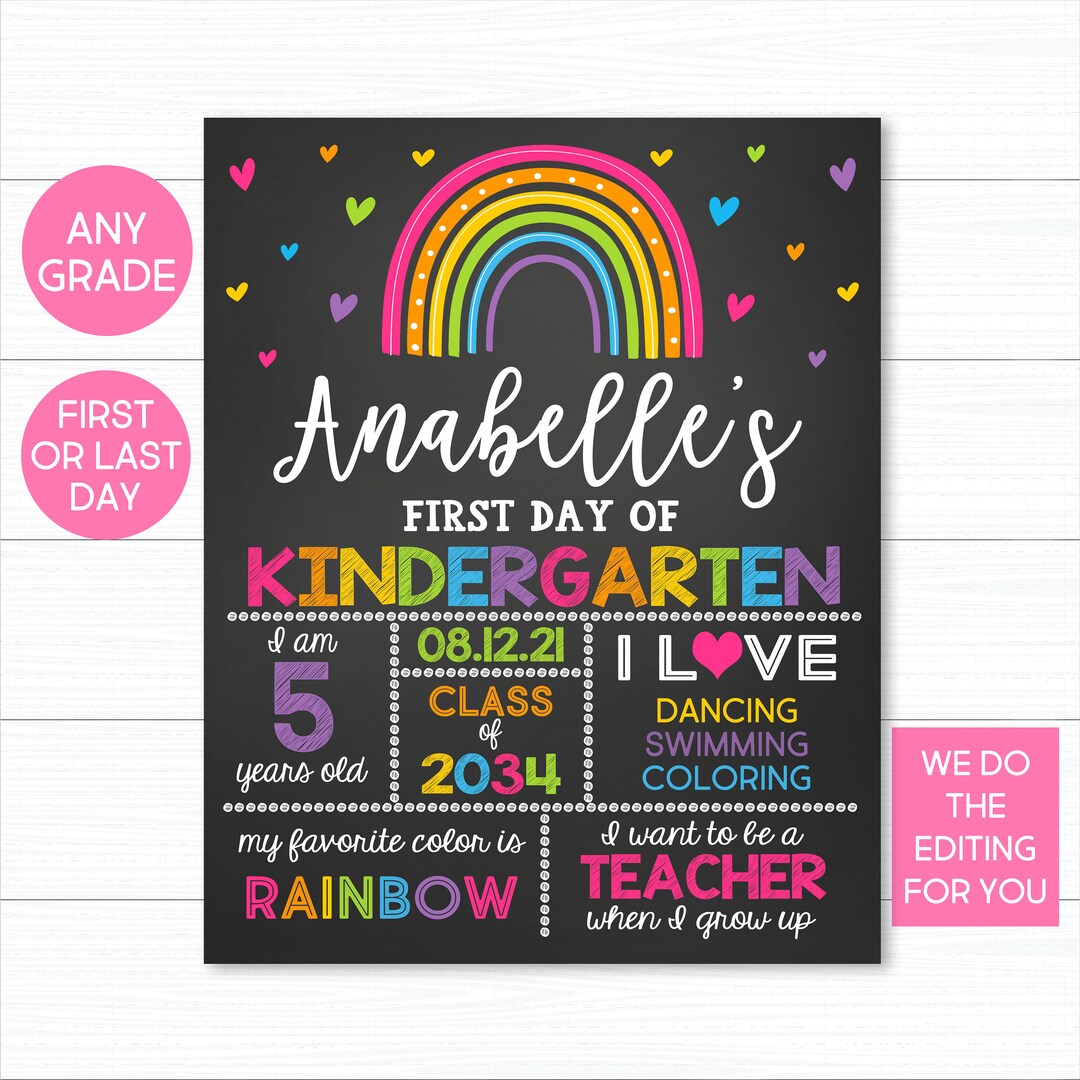 Rainbow First Day of School Sign: Printable Chalkboard (digital ...