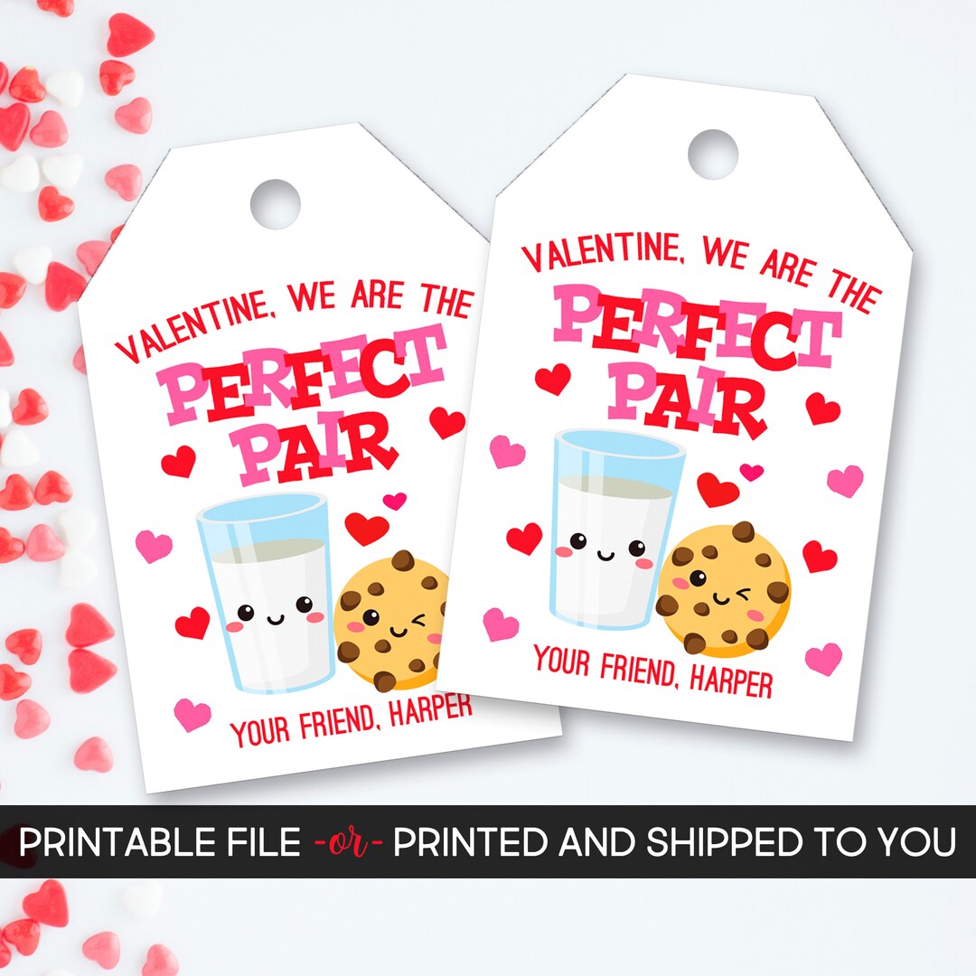 Valentine's Day Tag, Perfect Pair Valentines Tag, Milk and Cookies ...