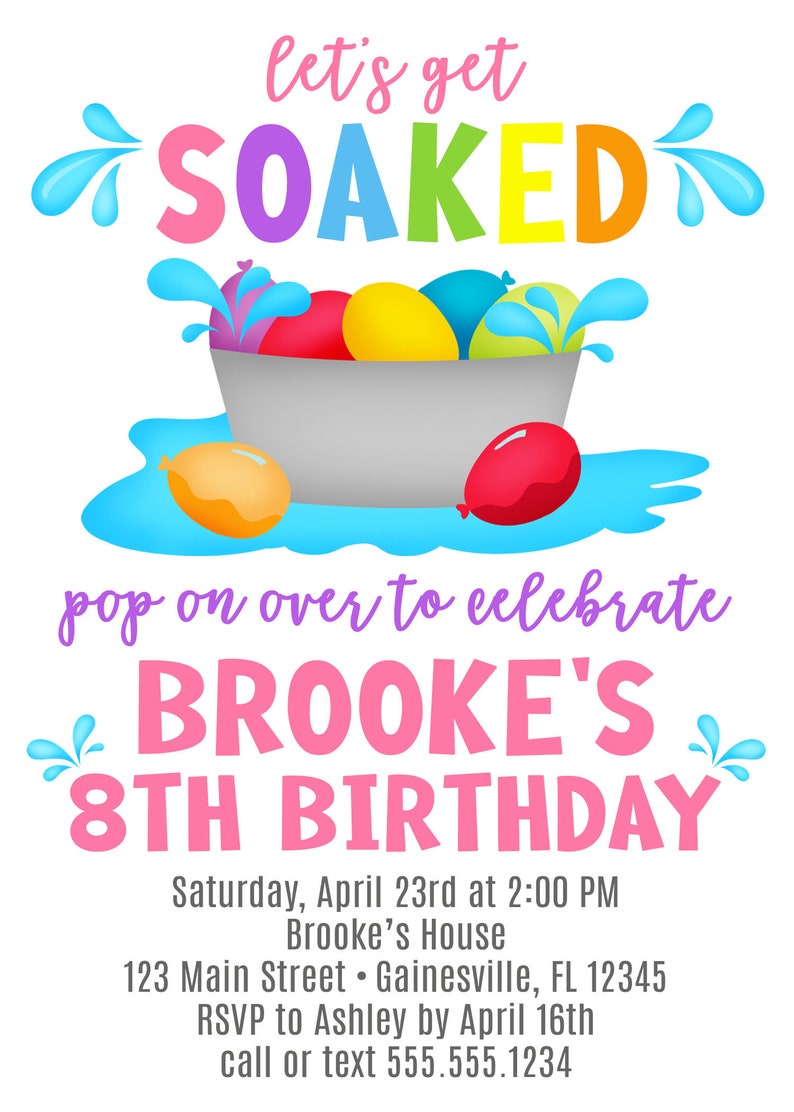 Water Balloon Birthday Party Invitation Water Balloon Party | Etsy