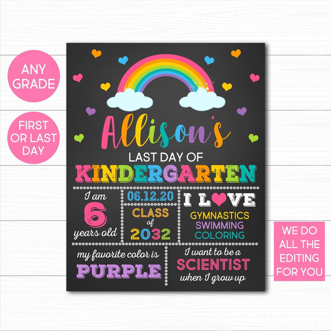 Last Day of School Sign PRINTABLE, Rainbow Last Day of School Sign ...
