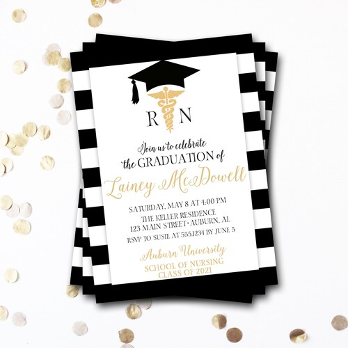 Editable RN Gold Confetti Nursing Graduation Invitation - Etsy