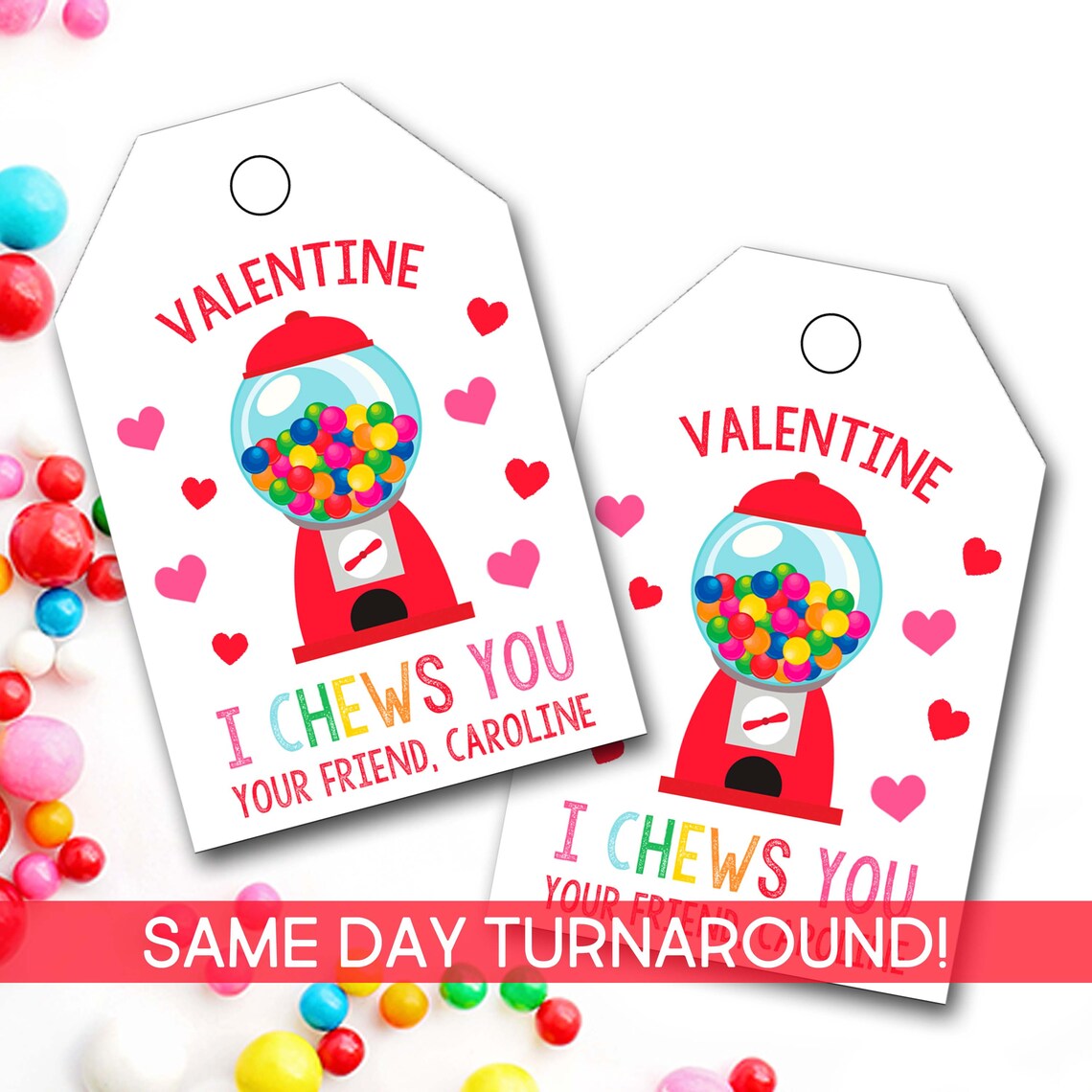 Gumball Valentine's Day Tag Candy Valentine's Tag - Etsy