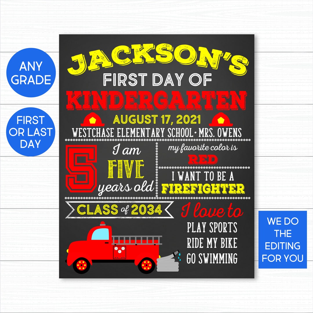 First Day of School Sign, Fire Truck First Day of School Sign, Boy ...