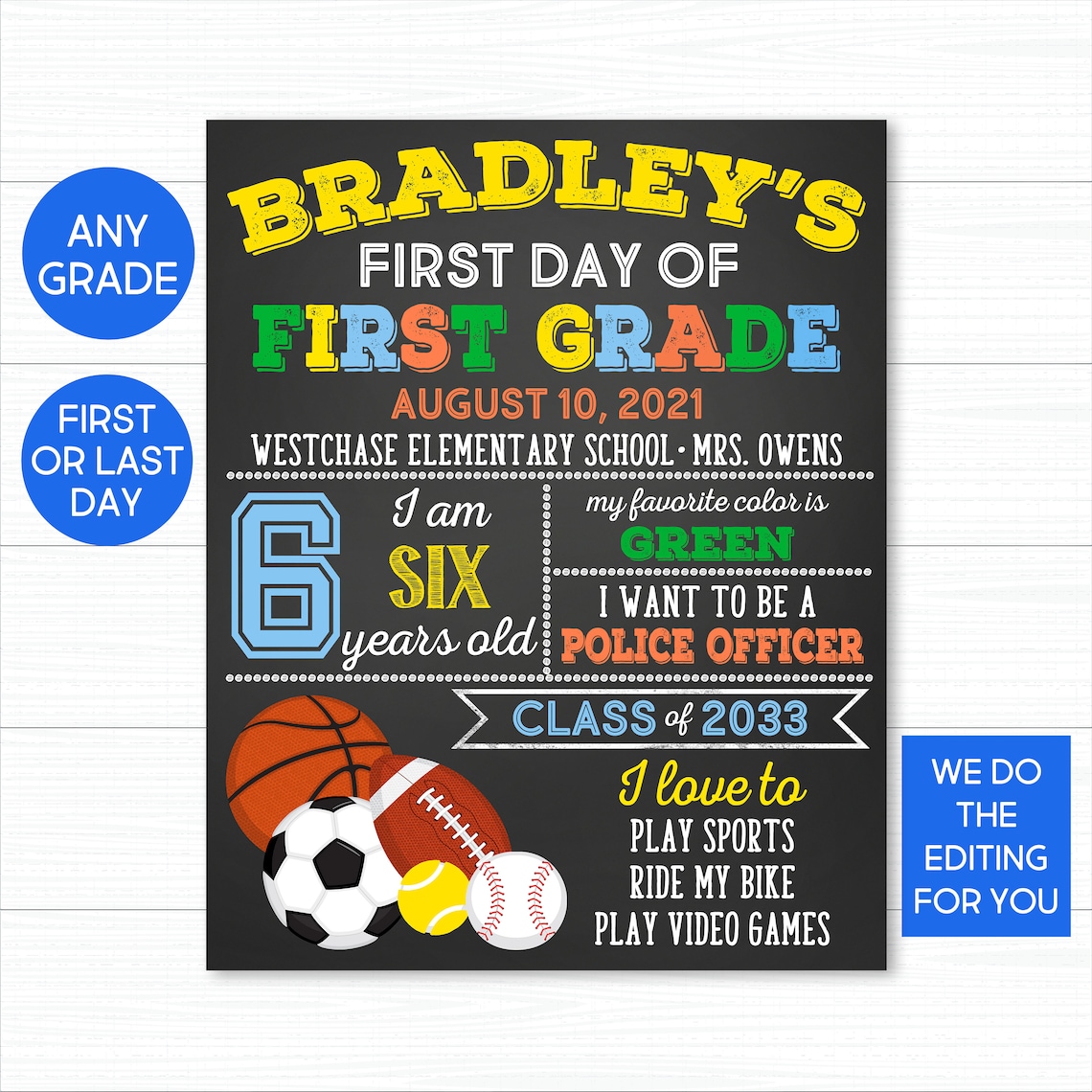 Sports First Day Of School Sign Back To School Sign First | Etsy