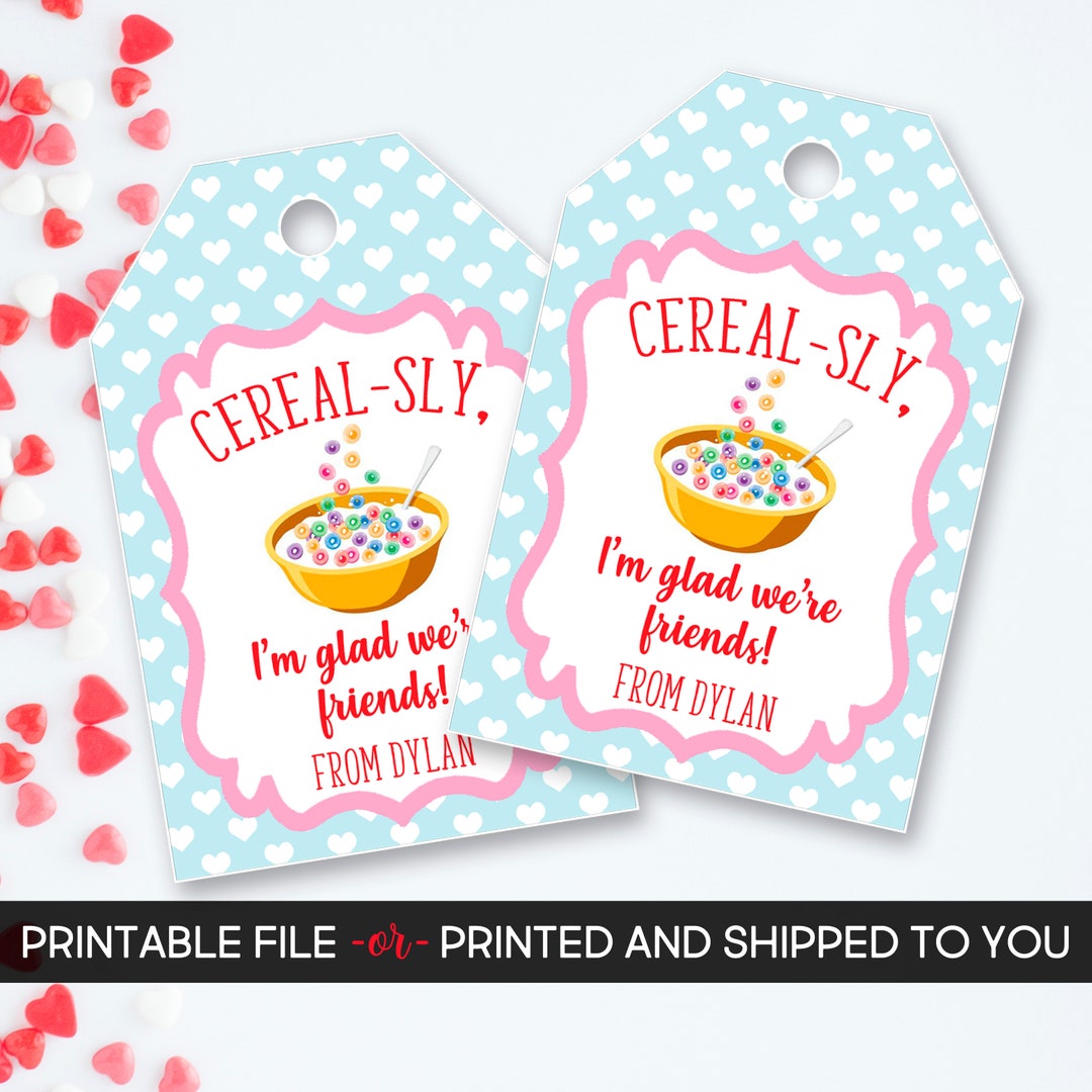 Cereal Valentine's Day Tag, Cereal Valentine's Tag, Cereal-sly, Cereal ...