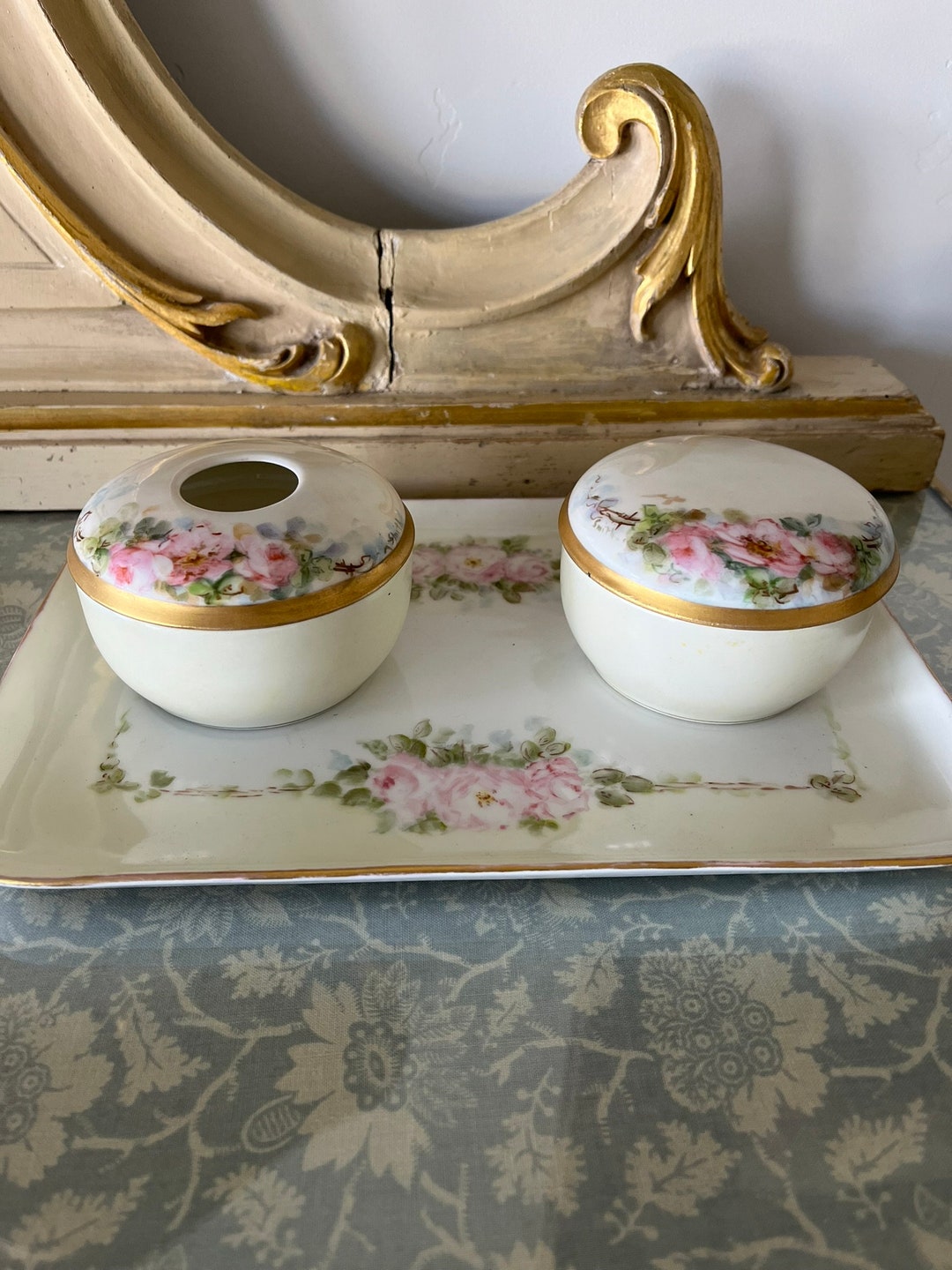 Vintage Porcelain Vanity Dresser Set Germany RS ES Roses Written ...