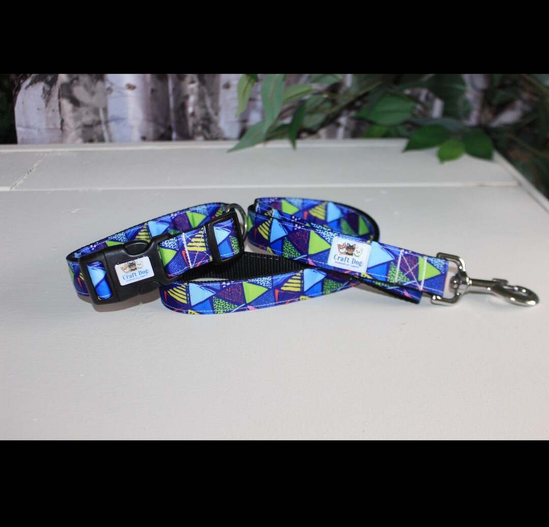 Matching Nylon Collar & Leash Set in Blue FUNKY TRIANGLES - Etsy