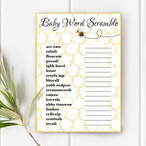Bee Baby Shower Games Template Baby Word Scramble Printable - Etsy
