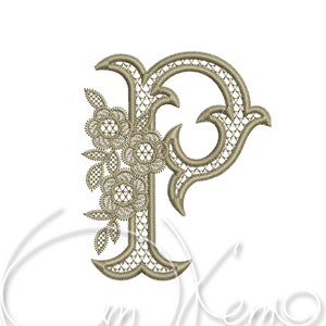 MACHINE EMBROIDERY DESIGN - Monogrammed Lace Letter P Hoop 4x4 7x5 ...