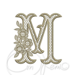MACHINE EMBROIDERY DESIGN - Monogrammed Lace Letter M Hoop 4x4 7x5 ...
