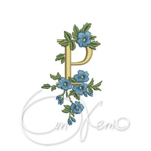 MACHINE EMBROIDERY DESIGN - Blue Flower Letter, Floral Letter P, Forget ...
