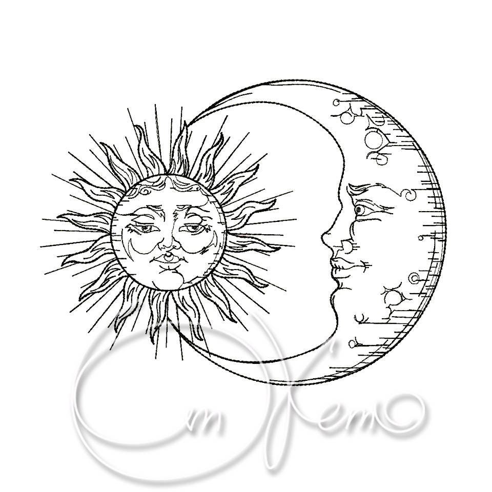 Machine Embroidery Design - Sun and Moon PES Instant Download 4x4 7x5 ...