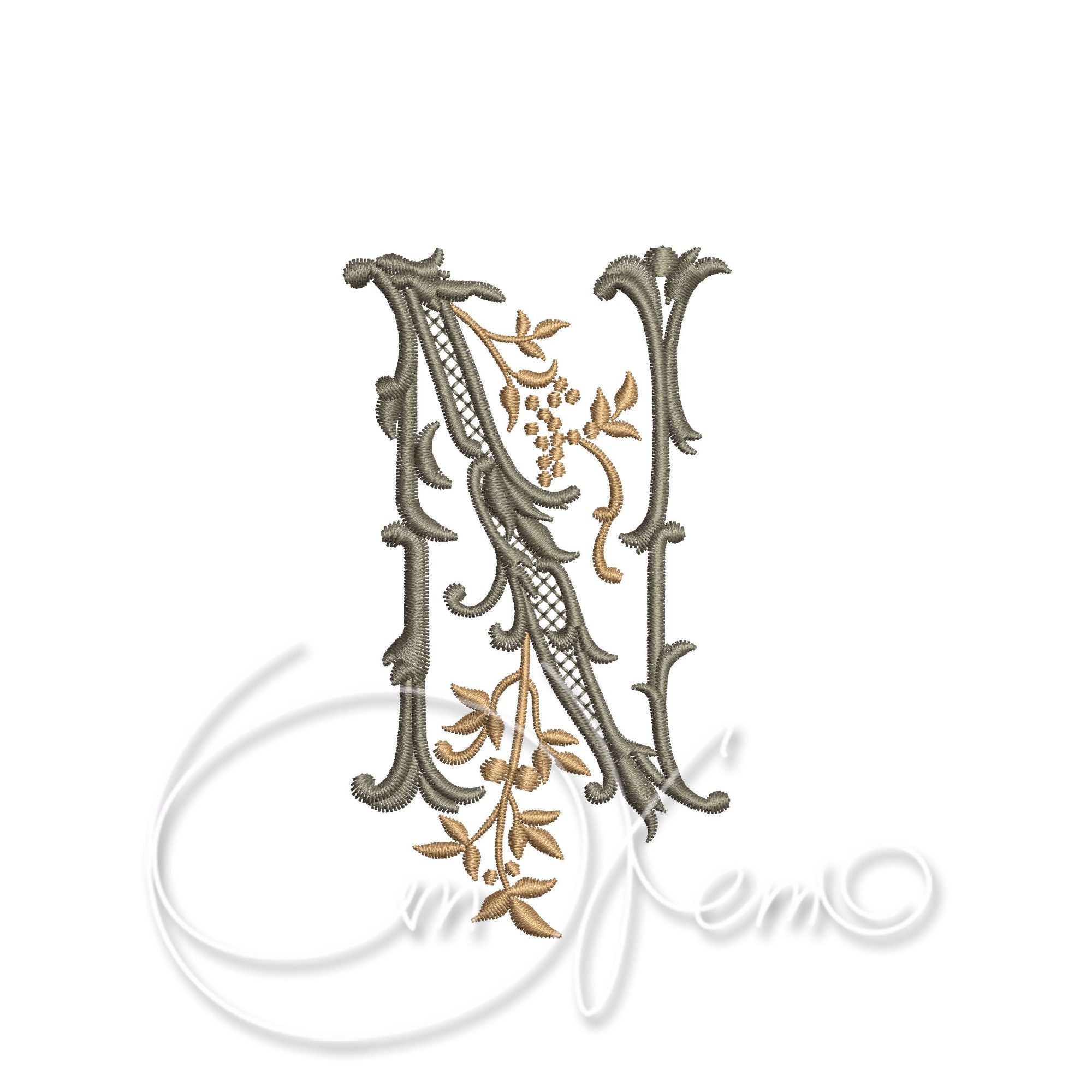Machine Embroidery Design Capital Letter N Digitized Antique - Etsy