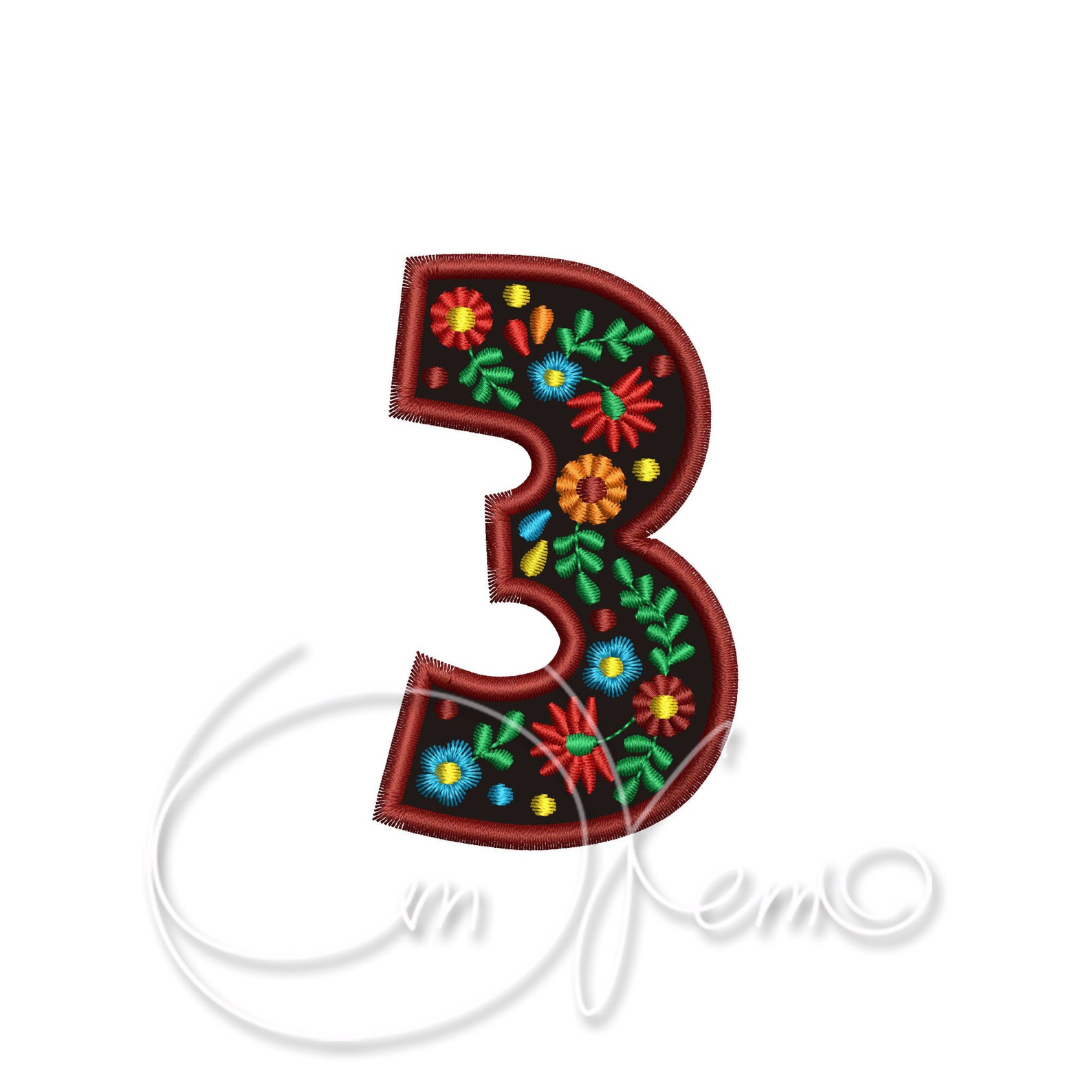 MACHINE EMBROIDERY DESIGN - Mexican Style Birthday Number 3 Embroidery ...