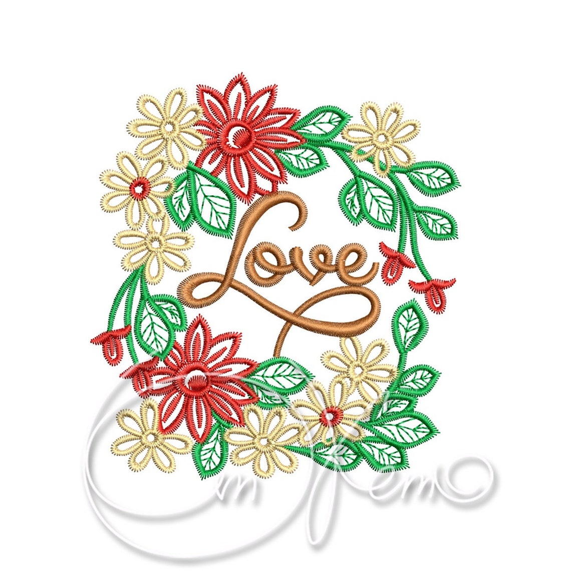 Machine Embroidery Design - Love and Flowers PES Instant Download 4x4 ...