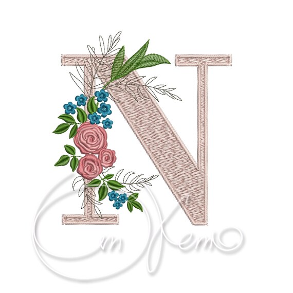 Machine Embroidery Design Capital Letter N Digitized Roses | Etsy