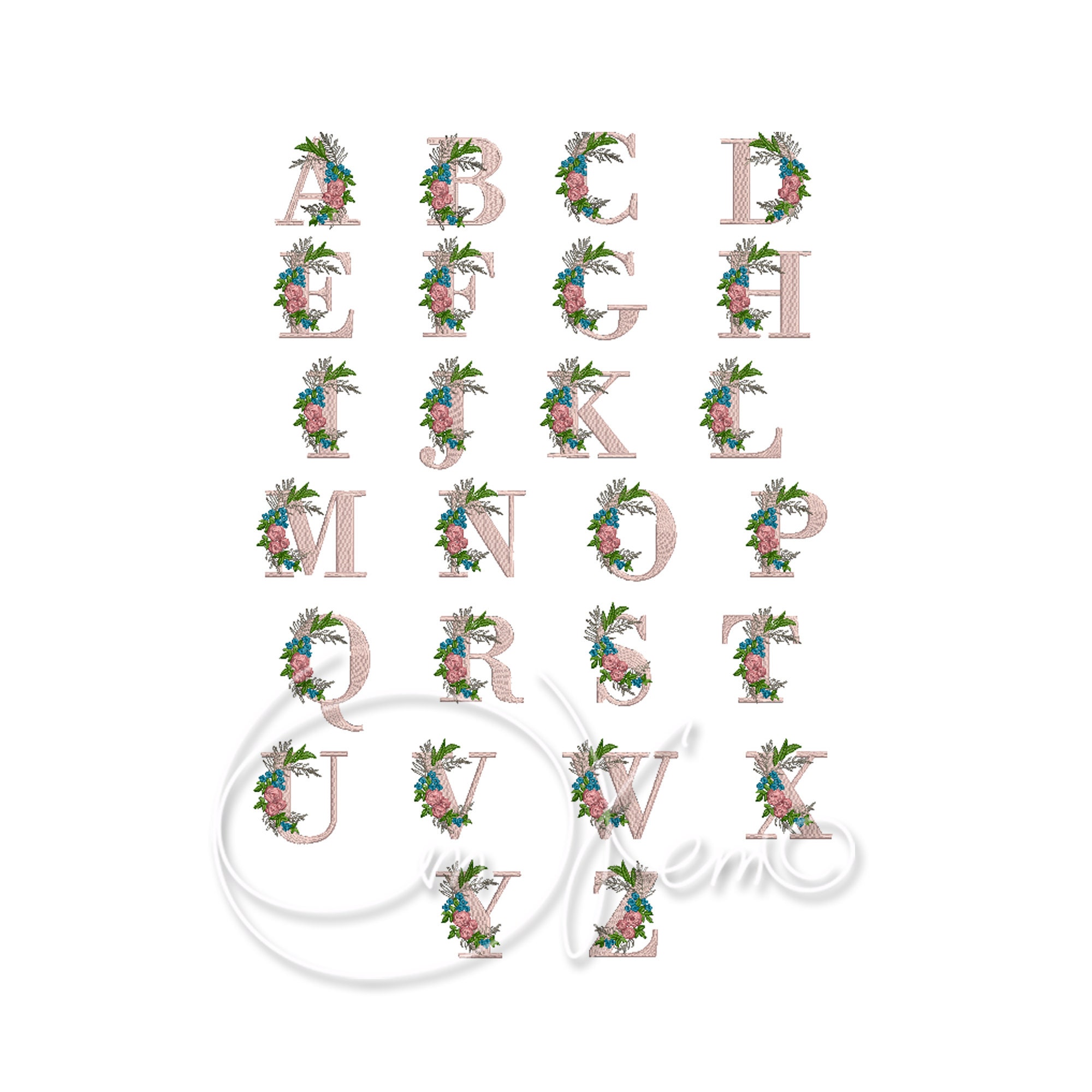 MACHINE EMBROIDERY DESIGN Flowered Letter Embroidery Full Set - Etsy