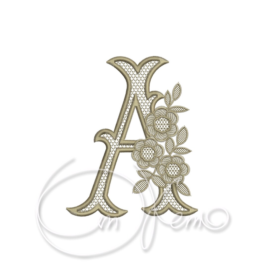 MACHINE EMBROIDERY DESIGN Monogrammed Lace Letter A Hoop 4x4 7x5 ...