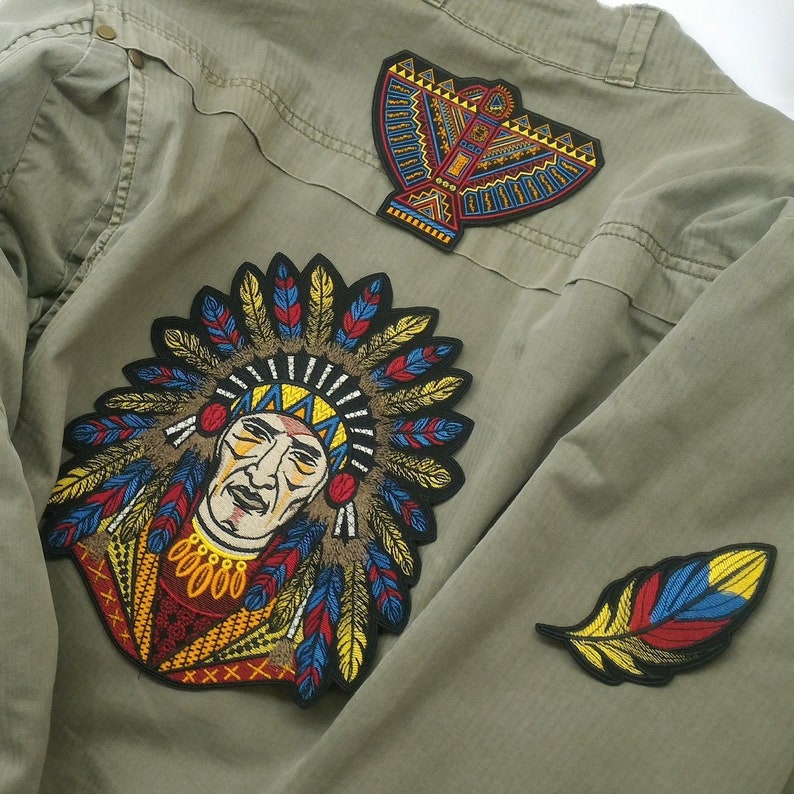 Native american Indian embroidered patch indian feather | Etsy