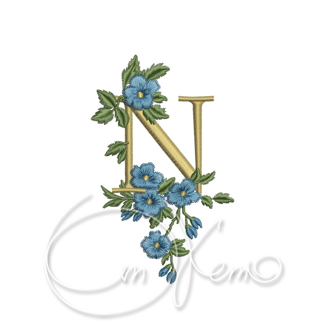 MACHINE EMBROIDERY DESIGN Blue Flower Letter Floral Letter - Etsy