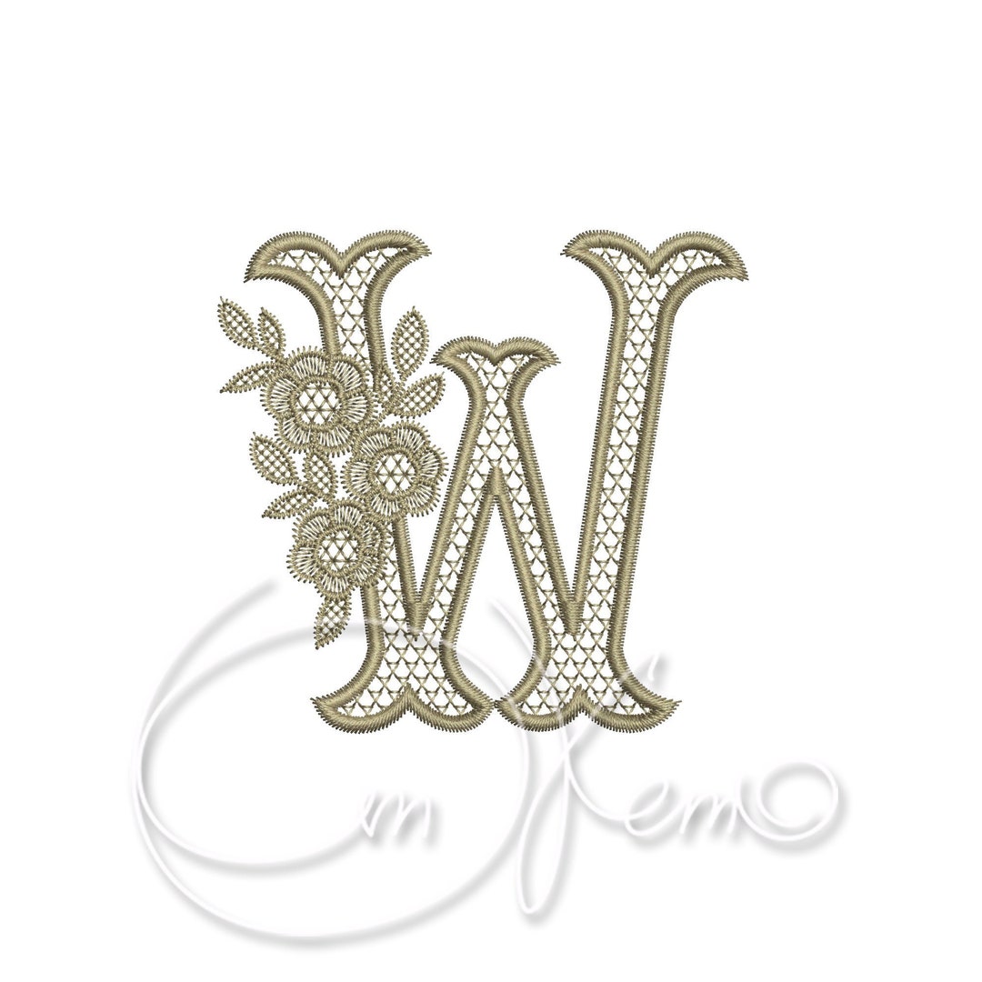 MACHINE EMBROIDERY DESIGN - Monogrammed Lace Letter W Hoop 4x4 7x5 ...