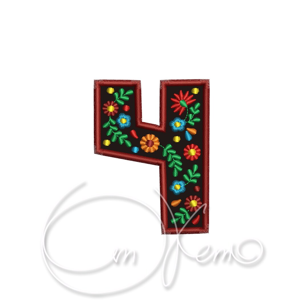 MACHINE EMBROIDERY DESIGN - Mexican Style Birthday Number 4 Embroidery ...