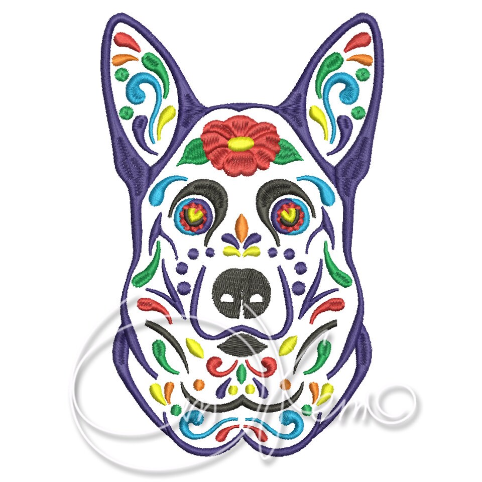 Diseño de bordado a máquina - perro calavera Descarga instantánea 4x4 ...